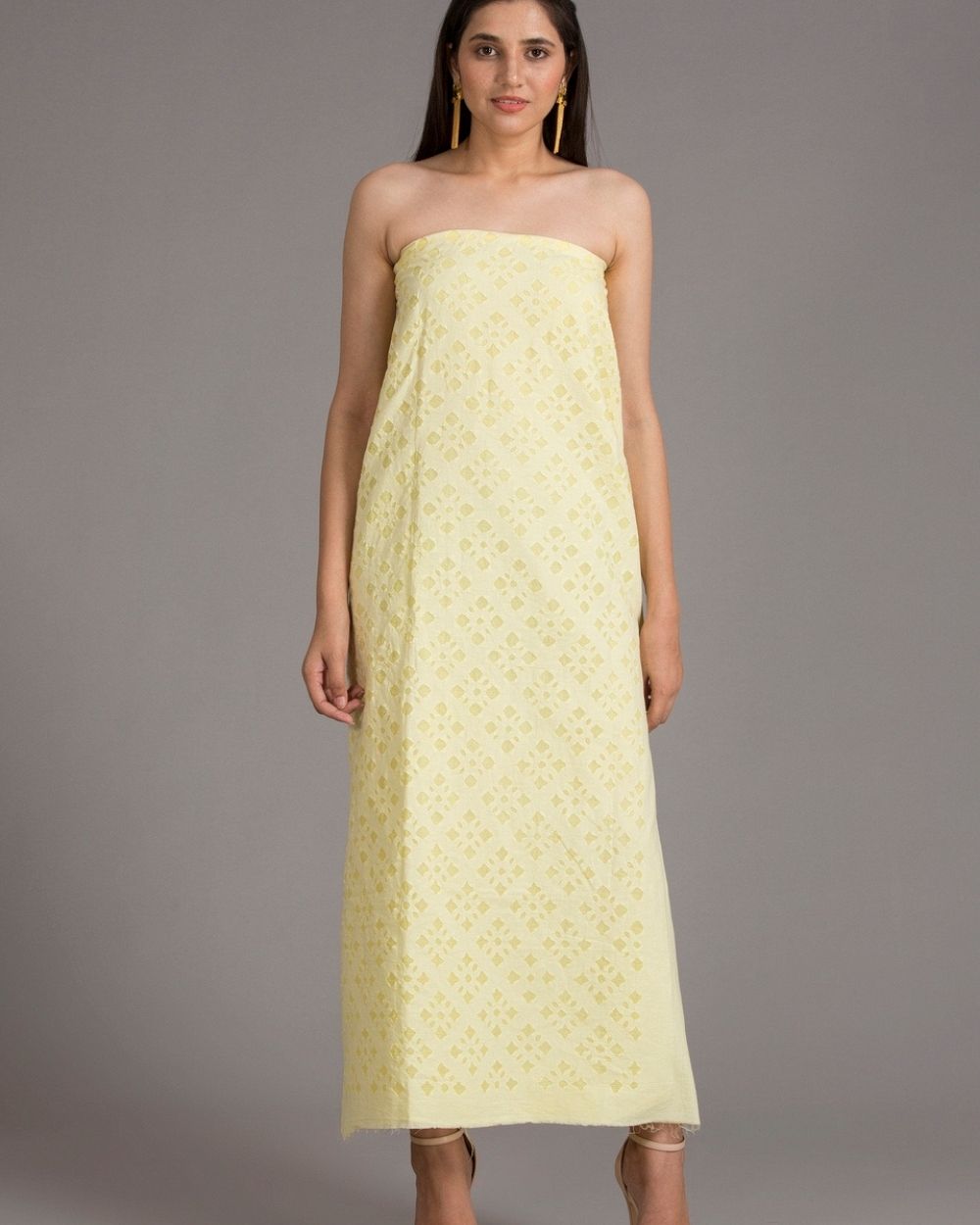 Stunning Handmade Kurta Fabric with Four Box Khuddi Design in Lemon: A ...